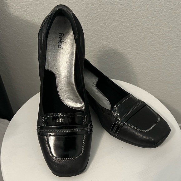 Reba | Shoes | Reba Dash Black Leatherpatent Wedge Heel Dress Shoes 95 ...